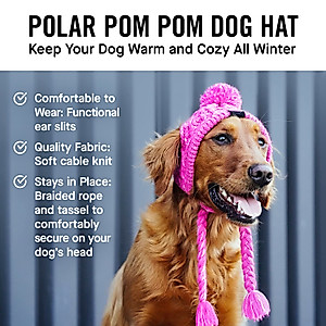 Canada Pooch Pom Pom Winter Dog Protection Hat - Knitted Warm Dog Beanie | Cozy Dog Cap with Tassel, Keeps Dogs Comfy on Cold Days, Breathable Ear Slits, Great for Dogs Pink/S