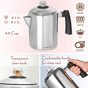 Mixpresso Stainless Steel Stovetop Coffee Percolator, Percolator Coffee Pot, Excellent For Camping Coffee Pot, 5-8 Cup Coffee Maker, Stainless Steel Coffee Percolator