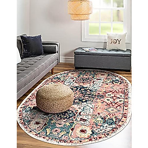 Unique Loom Sumter Collection Area Rug - Aiken (8' x 10' Oval, Pink/Blue)
