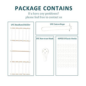 48" X 15" Headband Holder, Baby Headband Organizer w/16Pcs Cotton Ribbons, 40Pcs S Hooks, 1Pc Non-Trace Hook & 1Pc Cotton Rope, Bow Holder for Girls Hair Bows for Wall, Door or Closet