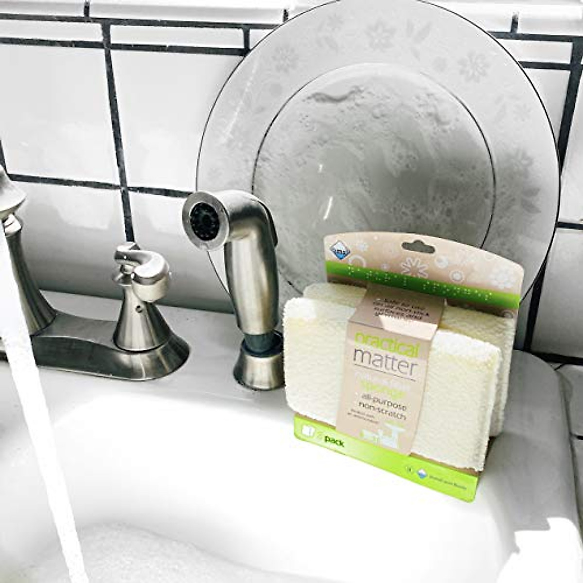 Practical Matter Kitchen Sponge, Organic Cotton Fiber All-Purpose Dish Sponges for Washing Dishes and Cleaning All Surfaces, Durable Non Scratch Scrub, 6 Count Value Pack