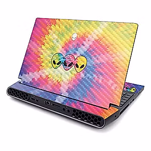 MightySkins Carbon Fiber Skin Compatible with Alienware Area-51M 17" (2019) - Groovy Aliens | Protective, Durable Textured Carbon Fiber Finish | Easy to Apply and Change Style | Made in The USA