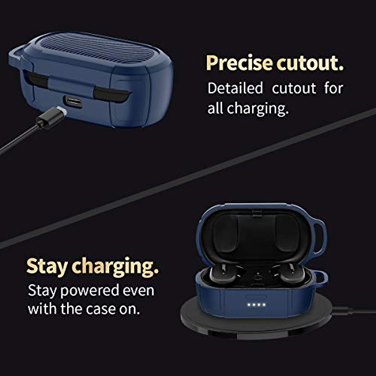 WQNIDE Case for Bose QuietComfort Earbuds 2020, Soft Silicone Cover Protective Skin Sleeve Scratch Shock Resistant with Carabiner (Blue)