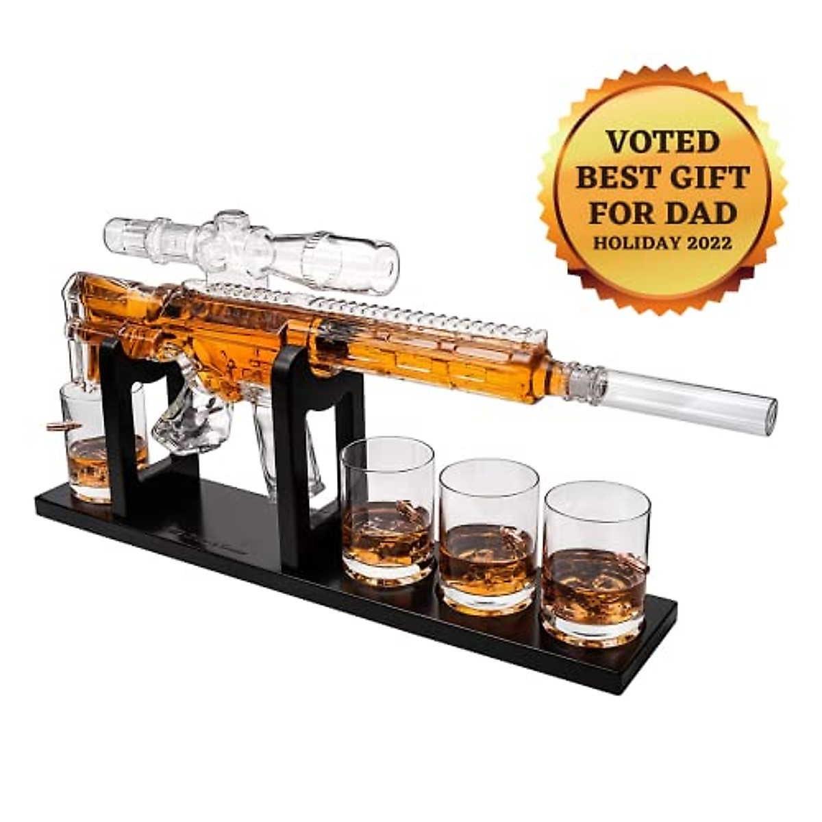 AR15 Whiskey Decanter Set - Limited Edition with Silencer Stopper - 640ml & 4 310 mL Bullet Glasses - Unique Gift - Drinking Party Accessory, Handmade Sniper Gun Liquor Decanter, Tik Tok Gun Decanter