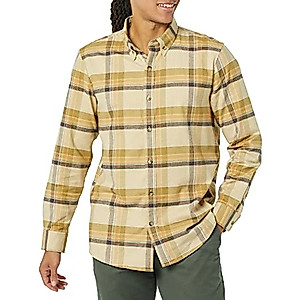 Goodthreads Men's Standard-Fit Long-Sleeve Stretch Oxford Shirt, Tan Plaid, X-Large