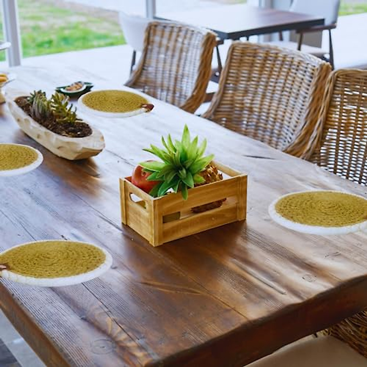VintFlea Set of 4 Stylish & Sustainable Cotton-Jute Placemats, Perfect for Dining, Coffiee Table, Experience Washable, Heat Resistant Non Slip Small Circle, Round TableMats (6 x 6) Beige & White