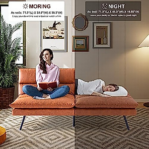 Maxspeed Futon Sofa Bed Memory Foam Sofa Couch Convertible Modern Loveseat Sleeper Sofa with Adjustable Backrest and Metal Legs,Multifunctional Futon Sofa Bed for Apartment, Office,Small Spaces,Brown