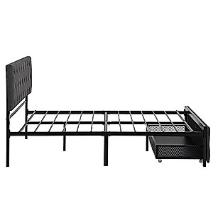 Merax Metal Upholstered Bed Frame wit Storage Drawer/Mattress Foundation/Wood Slat Support/No Box Spring Needed Gray, Full
