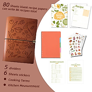 Personalized Recipe Book Recipe Book to Write in Your Own Recipes, 6.7" x 9" Customizable Recipe Book, 5 Dividers and Space for 80 Recipes, Gift for Christmas, Birthday, Grandma, Mom, Dad (Brown)