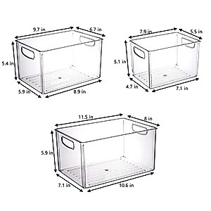 Elysolpluv Acrylic Storage Box 3 Pieces (Large, Medium And Small), Grocery Storage Box With Handle, Suitable For Refrigerator, Kitchen And Countertop Storage. (Clear)