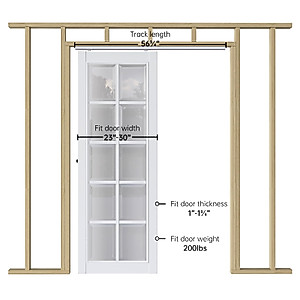 EaseLife 5FT/60in Sliding Pocket Door Hardware Kit,Commercial Grade,Aluminum Box Rail Kit,Slide Smoothly Quietly,Easy Install,No Door (60" Track Kit for 23"~30" Wide Single Door)