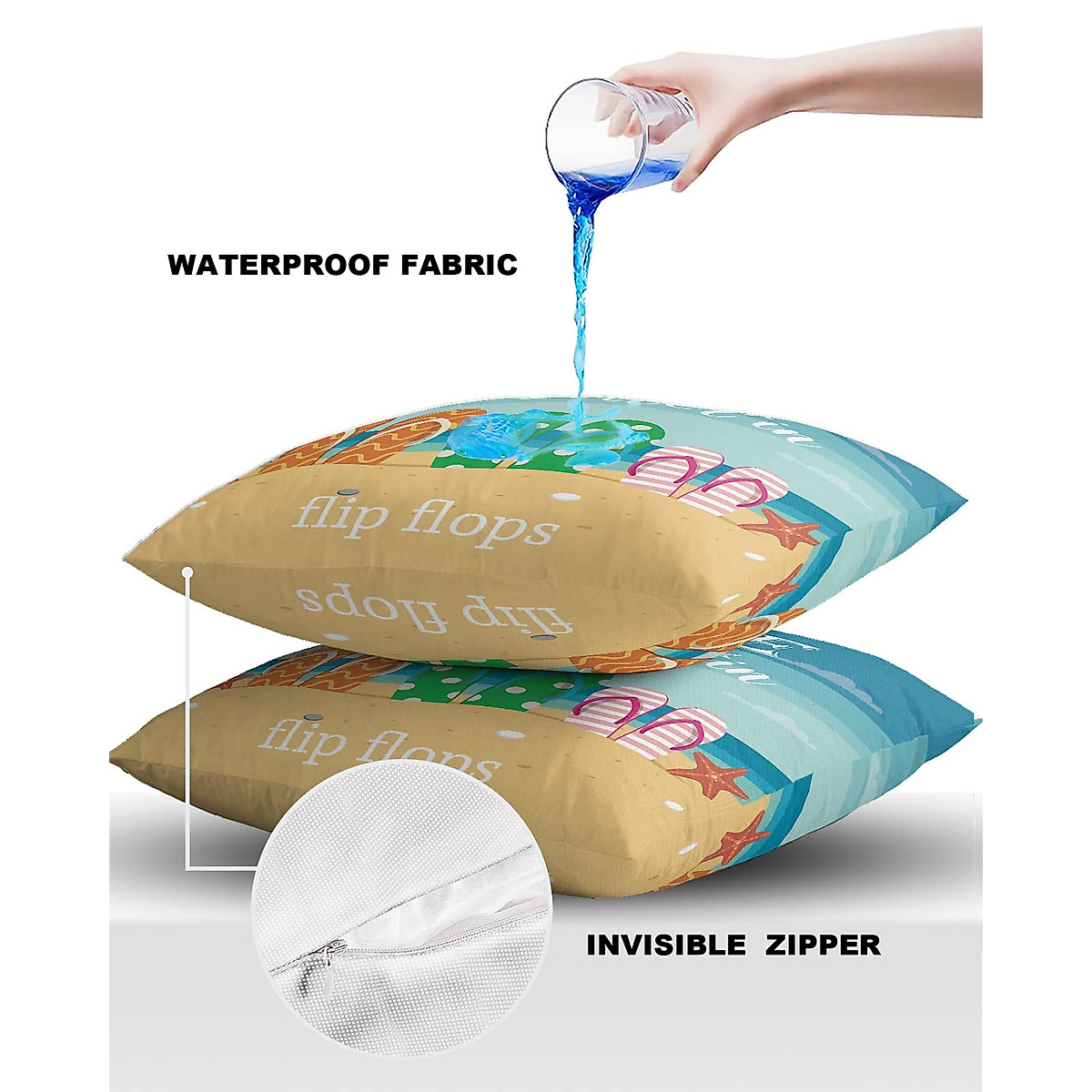 Outdoor Waterproof Pillow Covers for Patio Furniture Summer Beach Decorative Throw Pillow Cover Life Is Better in Flip Flops Pillowcases Set of 2 Cushion Case for Sofa Couch Chair Home Decor 18x18inch