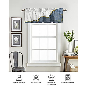 Marble Blue Haze Valance Curtains for Living Room/Bedroom/Bathroom/Kitchen Window,Rod Pocket Window Valance Tiers Small Curtain Drape Treatment,Modern Abstract Gold White Gray Panel Valance 60"x18"