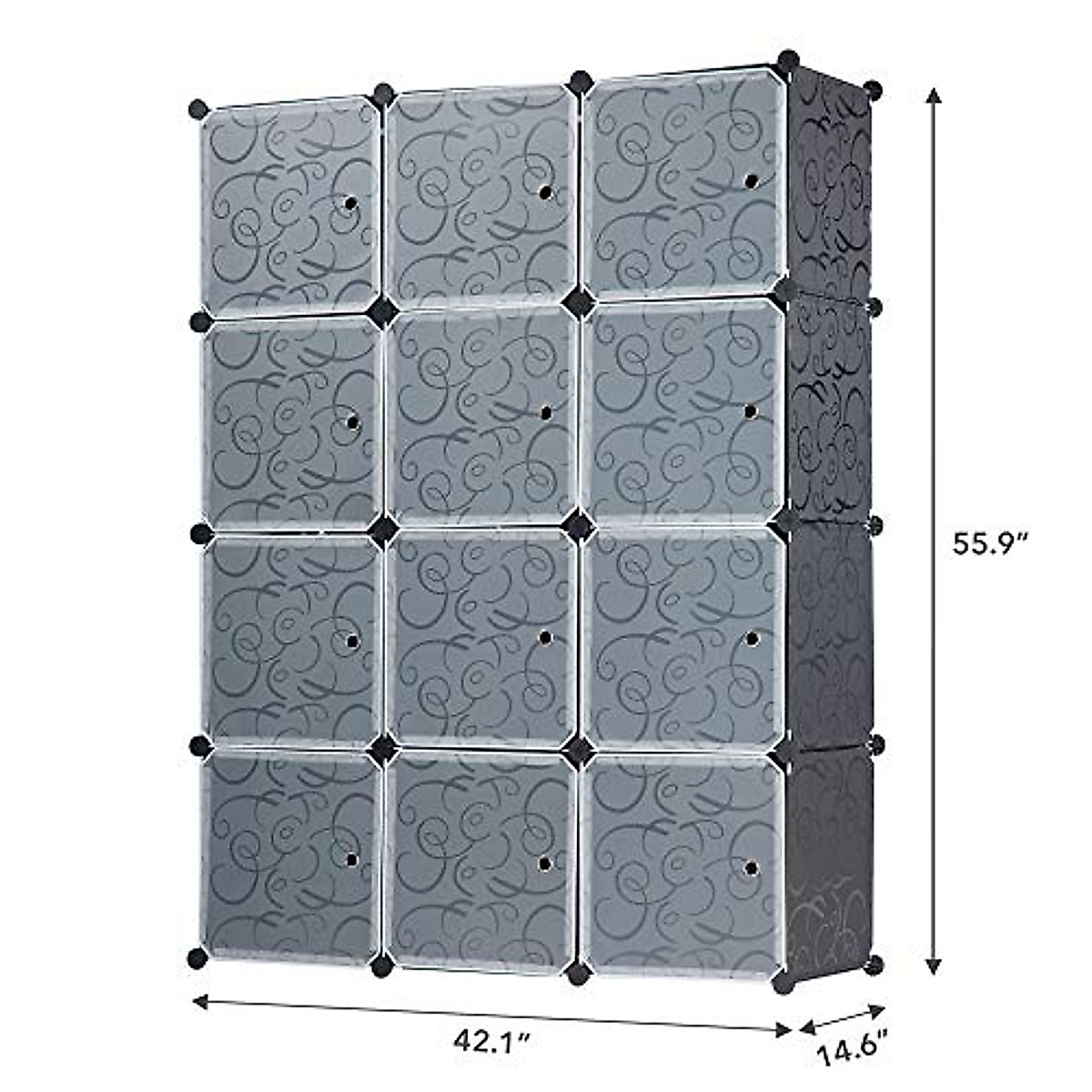 Work-It! Modular Wardrobe | Portable Clothes Closet and Dresser Garment Rack | Storage Organizer Bedroom Armoire Cubby Shelving Unit Multifunction Cabinet DIY Furniture, Black, 12 Cubes