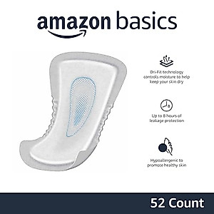 Amazon Basics Incontinence Guards for Men, Maximum Absorbency, 52 count, White (Previously Solimo)