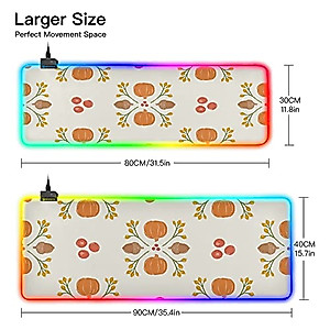 Large RGB Gaming Mouse Pad Pumpkin Acorn Cranberry Damask Glowing Extended Mousepad, Soft Anti-Slip Rubber Base Luminous Mouse Mat for Pc Laptop, Gaming, Office, Home