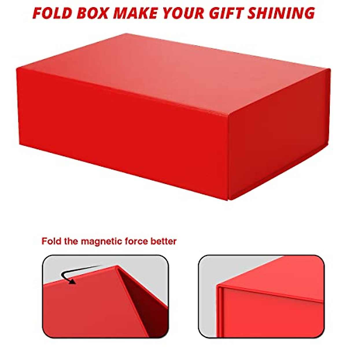 MONDEPAC Gift Box 11x7.5x3.5 Inches,Red Gift Boxes with Magnetic Lid，Christmas Gift Box Contains Card, Ribbon, Shredded Paper Filler Gift Box for Gift Packaging,Christmas Birthdays Gift Packaging