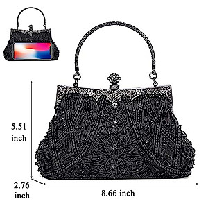 Selighting 1920s Vintage Beaded Clutch Evening Bags for Women Formal Bridal Wedding Clutch Purse Prom Cocktail Party Handbags Black