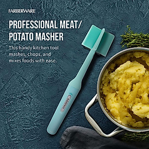 Farberware Heat Resistant Nylon Meat and Potato Masher Safe for Non-Stick Cookware, 10 inch, Aqua