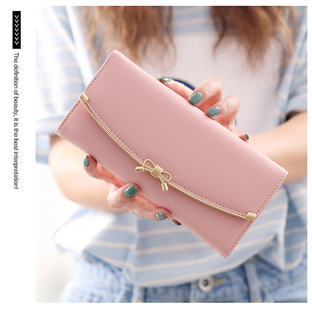 WOOLALA Women Cute Bowknot Wallet Trifold Large Capacity Long Purse