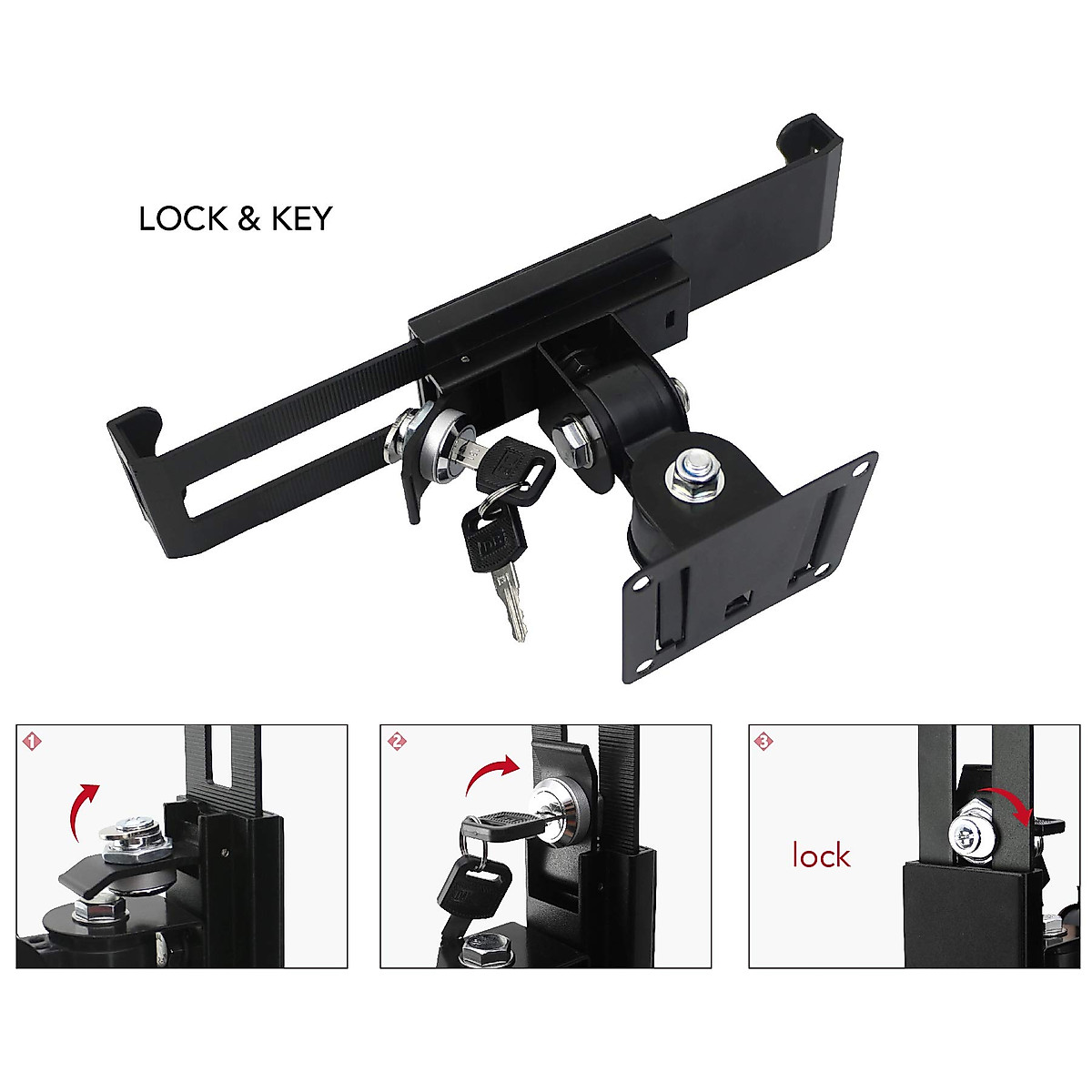 WeSTRUGGLE Tablet Wall Mount Holder with Lock and Key, Rotate Design Arbitrary Adjustment,Multi Angle,Bracket for Most 8 to 10.4 Inch,and for iPad Air &10.2,10.9,Pro 11 Galaxy tab,and More (Black)