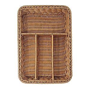 KOVOT Poly-Wicker Divided Basket Tray For Storage, Food or Cutlery, Drawer Insert Compartment Organizer Woven Polypropylene - 14"L x 10"D x 2"H