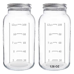 eleganttime 128 oz Mason Jars Extra Wide Mouth 2 Pack, 1 Gallon Glass Large Jars with Airtight Lid, Safe for Food Storage,Curing, Fermentation and Preservation