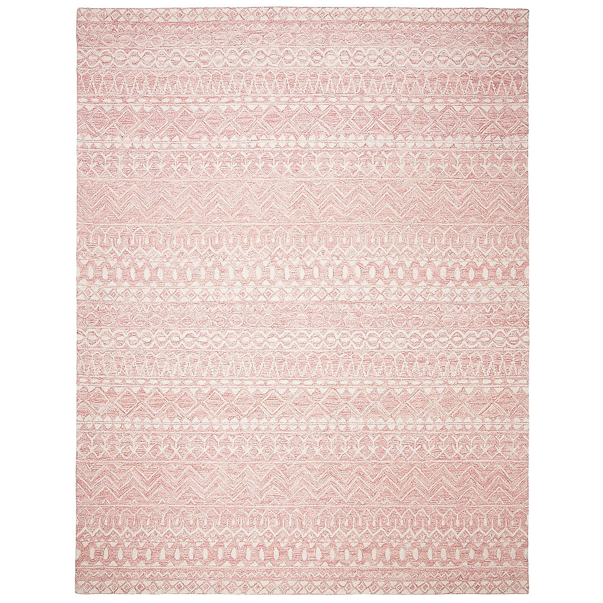 SAFAVIEH Micro-Loop Collection Area Rug - 8' x 10', Pink & Ivory, Handmade Moroccan Boho Tribal Wool, Ideal for High Traffic Areas in Living Room, Bedroom (MLP502U)