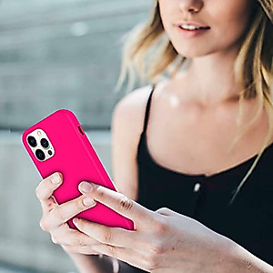ZUSLAB Nano Silicone Case Compatible with Apple iPhone 12/ iPhone 12 Pro 2020, Liquid Silicone Rubber Shockproof Soft Full Protection Cover - Neon Pink