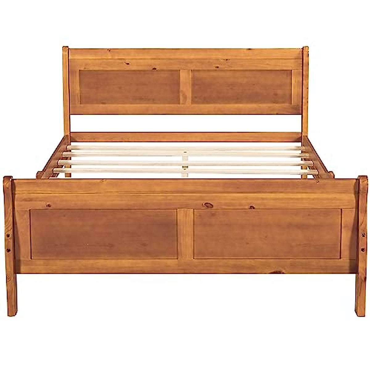 OTRIEK Queen Size Wooden Platform Bed Frames with Headboard/Footboard, Simple Modern Country Platform Bed with Sturdy Solid Wood Slat Support for Bedroom Small Living Space Boys Girls (Oak, Full)