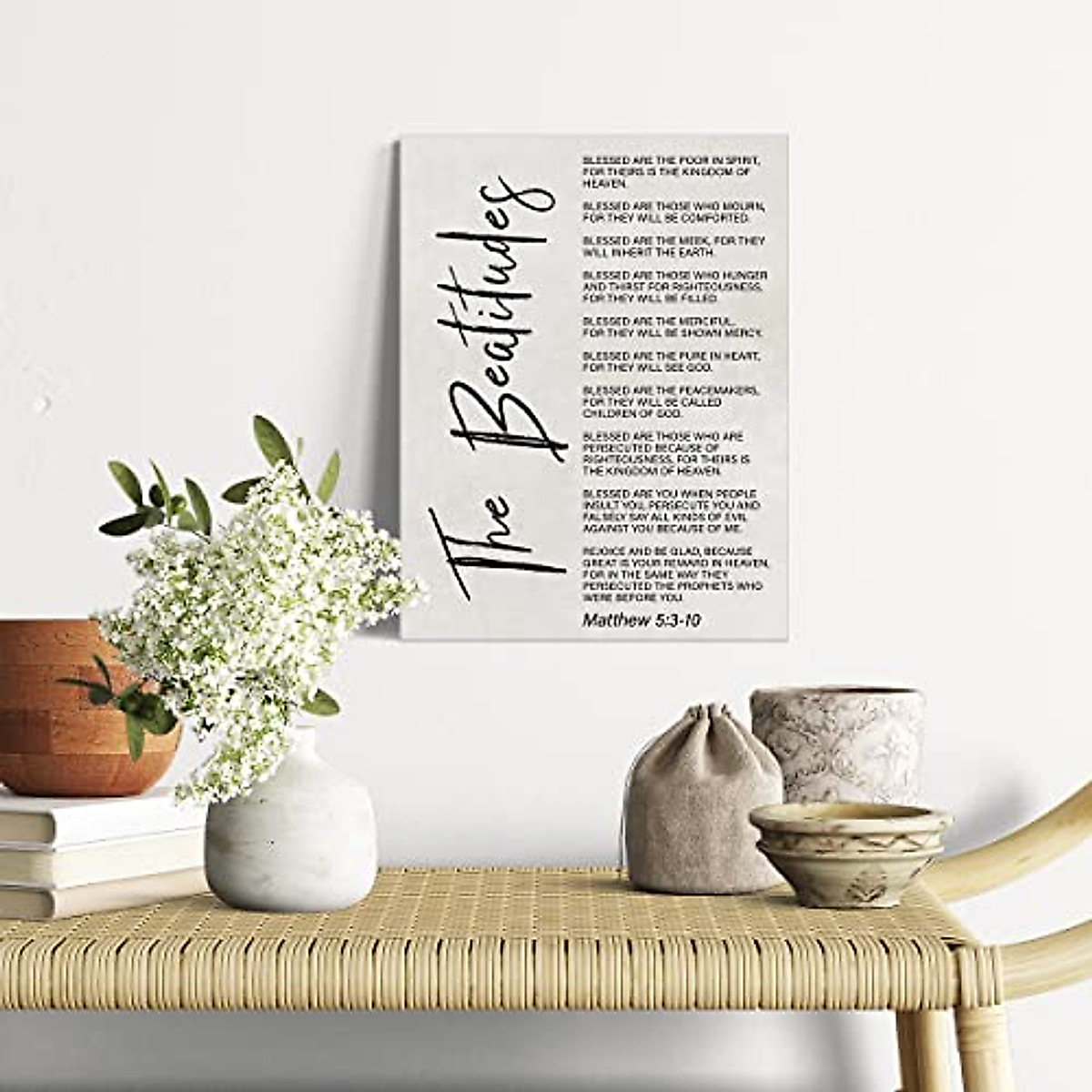 the Beatitudes Bible Verse Canvas Painting Framed Wall Art Decor for Home Living Room Bedroom, Matthew 5:3-10 Quote Canvas Poster Scripture Print Gifts