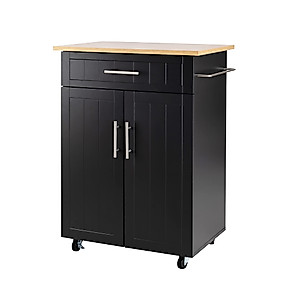 Shintenchi Kitchen Island Cart with Storage,Rolling Kitchen Island Side Table on Wheels with Worktop,Single Door Storage Cabinet and Drawer for Kitchen,Dinning Room, Black