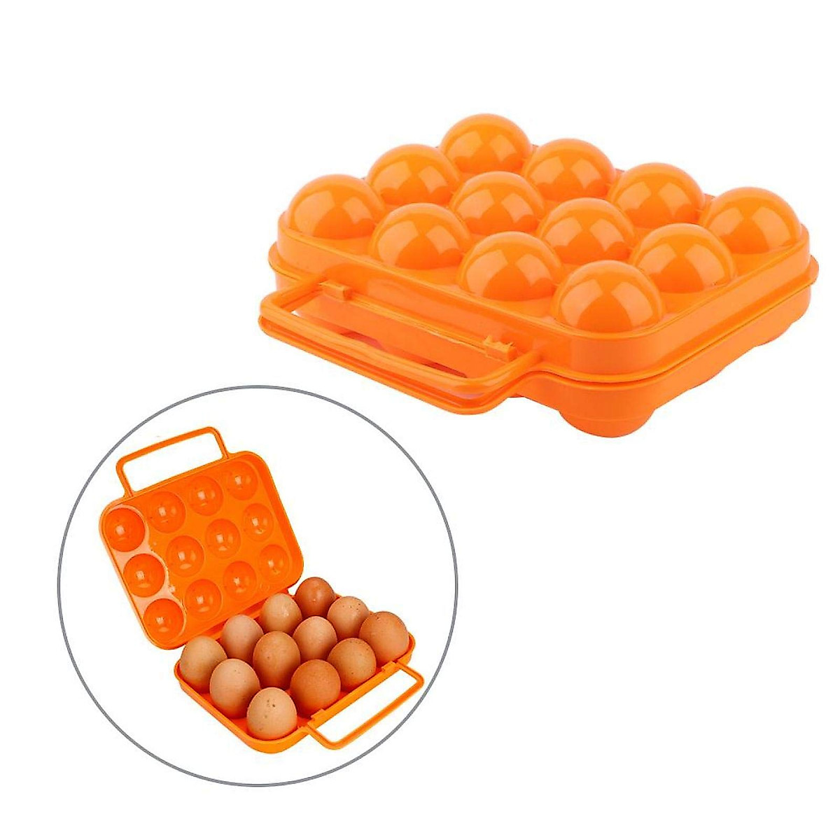 Plastic Egg Storage Box With Buckle Double Side Plastic Egg Tray Storage Box for Refrigerator and Cabinet Eggs Container with Handle and Lid for Protecting 12 Eggs 7.96.72.8Inch(Orange)