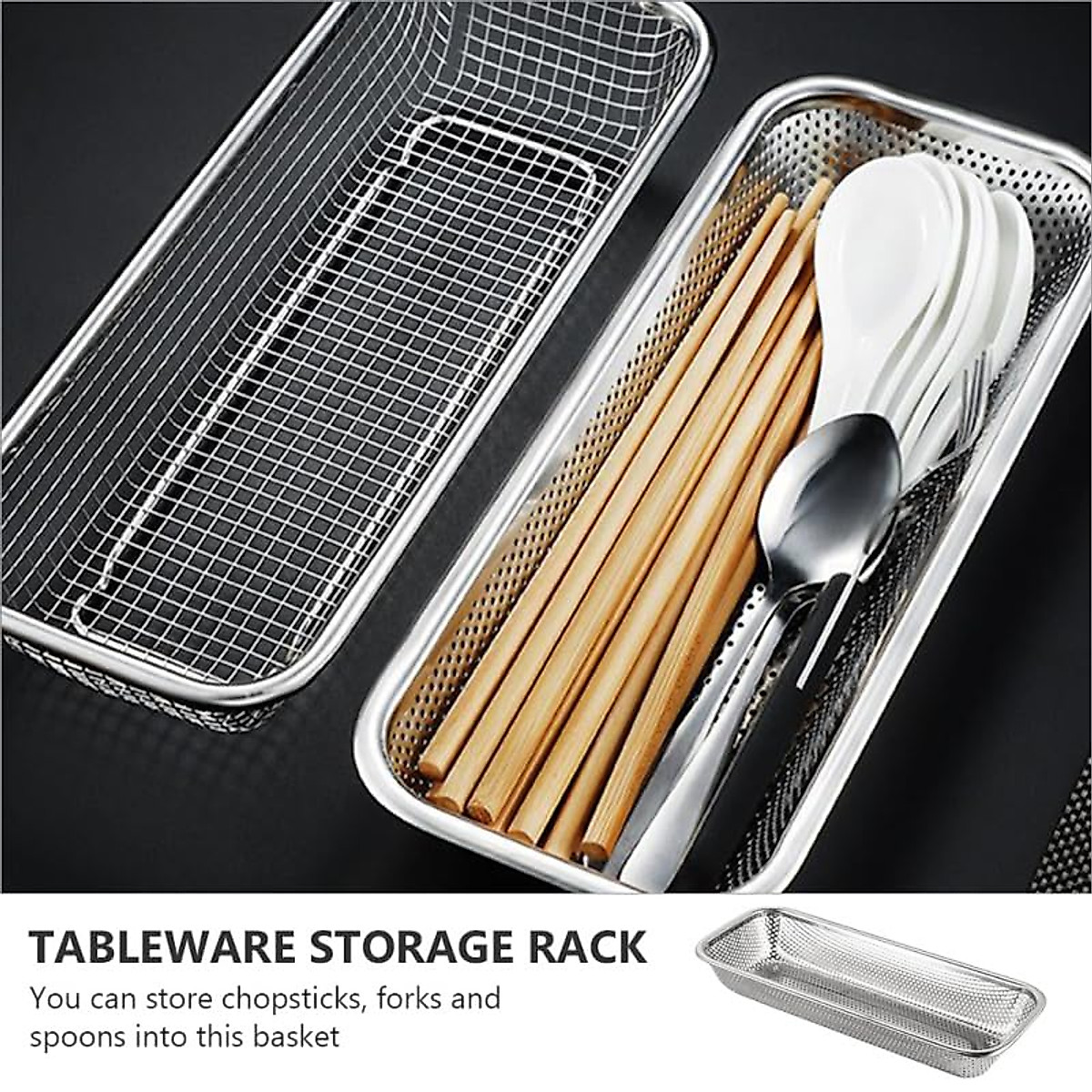 Cabilock Dishwasher Silverware Cutlery Basket Stainless Steel Flatware Drying Rack Countertop Utensil Holder Caddy Silver B