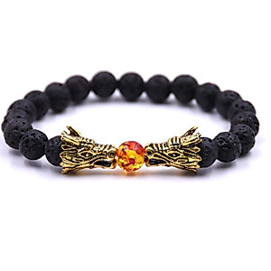 Chandria's Treasures Black Natural Lava Stone Dragon Head Energy Beads Bracelet