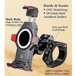 BRCOVAN Aluminum Alloy UTV Phone Holder with Vibration Dampener & High-Speed Secure Lock, Metal Anti-Shake UTV Roll Bar Cellphone Mount Fit Roll Cage 1.5/1.65/1.75/1.85/2 inch, for 4.7''-7.2'' Phones