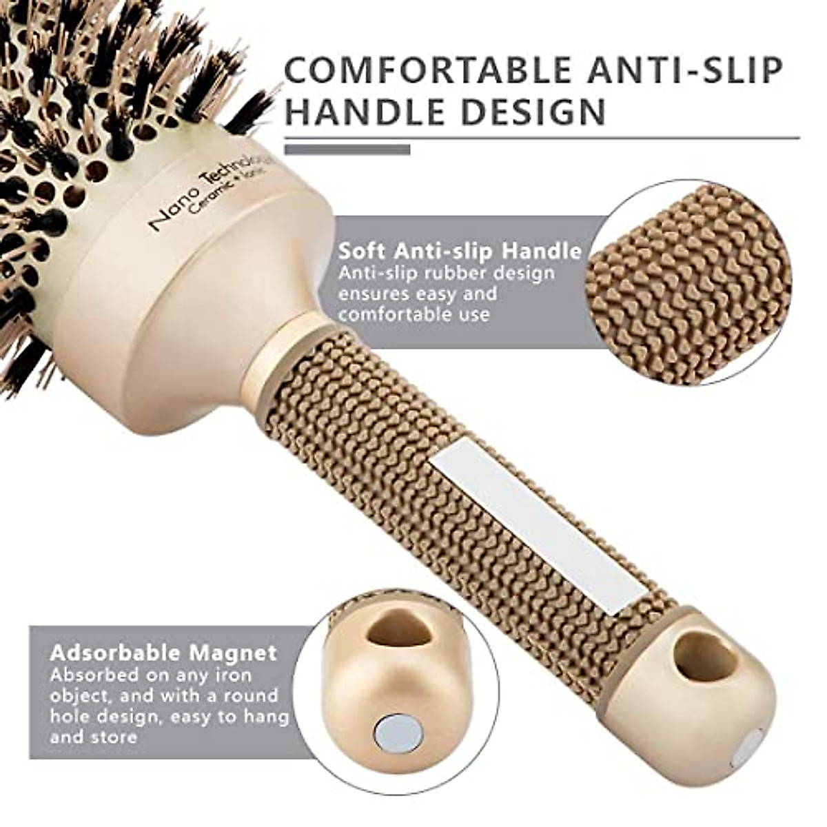 Round Brush for Blow Drying, Hair Brush With Boar Bristle, Nano Thermal Ceramic Barrel Ionic Tech Hair Brush, for Styling,Curling and Straightening