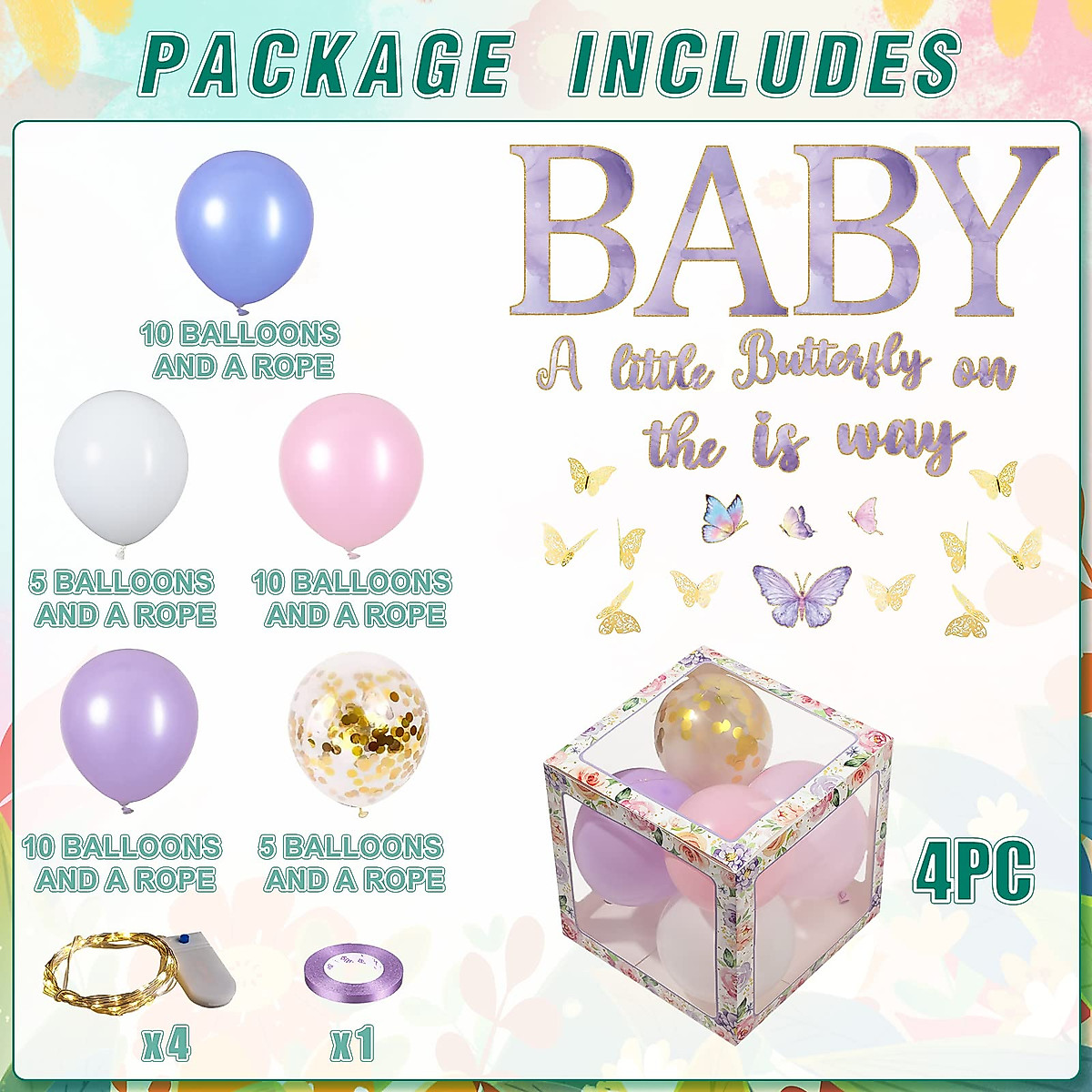 Spring Butterfly Baby Shower Boxes Decorations for Girl, Pink Baby Balloon Boxes with Letters and Light for Baby Shower Gender Reveal Party Supplies, Baby Blocks for 1st Birthday Party Decorations