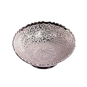 Zap Impex Brass Decorative Dry Fruit Bowl Multipurpose Serving Bowl carving Work - Size- 4" Beautiful Silver Color Peacock design Kitchenware Gift