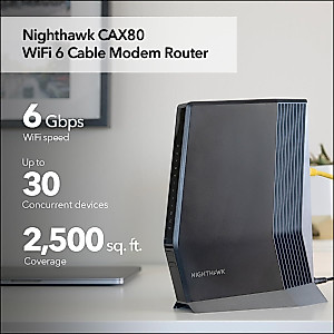 NETGEAR Nighthawk Cable Modem with Built-in WiFi 6 Router (CAX80) - Compatible with All Major Cable Providers incl. Xfinity, Spectrum, Cox | Cable Plans Up to 6Gbps | AX6000 WiFi 6 speed | DOCSIS 3.1