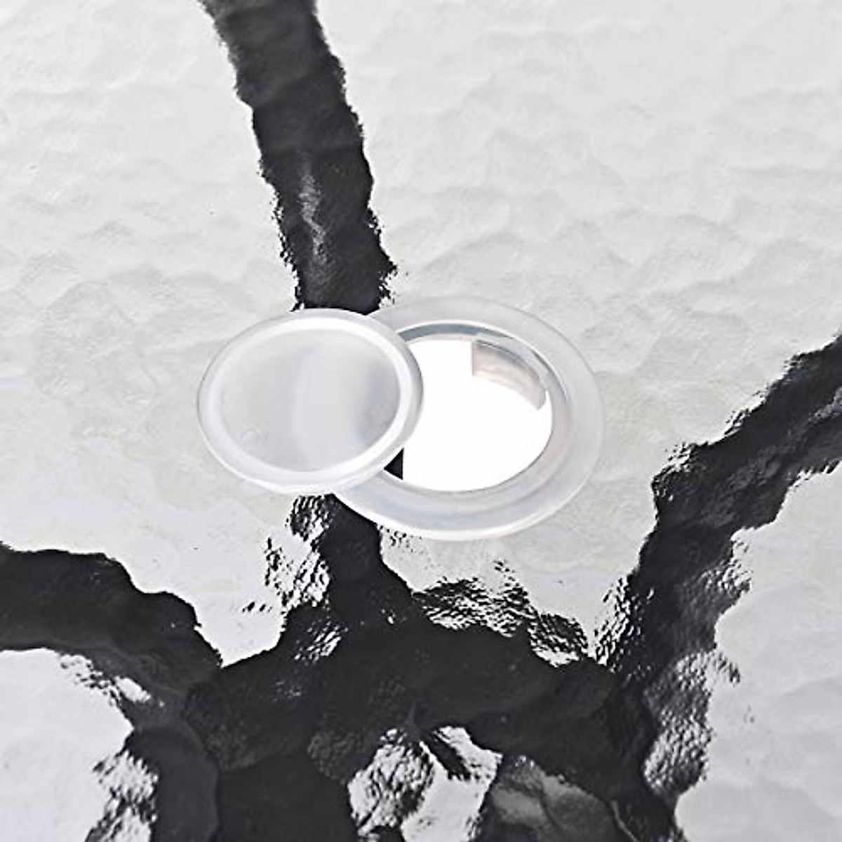 Goplus 32" Outdoor Round Patio Table with Umbrella Hole, All Weather Dining Table Tempered Glass Top, Bistro Table Coffee Table Furniture Commercial Party Event for Backyard Lawn Balcony Pool