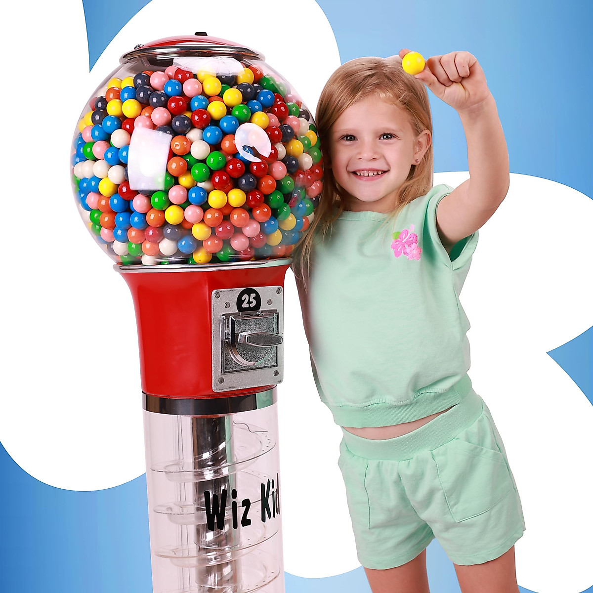 Gumball Machine Spiral Vend - 4’ Height - Set Up for $0.25 - Dispenses 1” Gumballs, Bouncy Balls & Toys in Round Capsules - Spiral Vending Machines for Kids - Bubble Gum Machine - Red