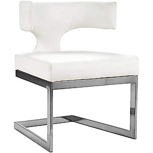 Meridian Furniture Alexandra Collection Modern | Contemporary Upholstered Dining Chair with Durable Metal Base, 22" W x 22" D x 29" H, White Faux Leather, Chrome