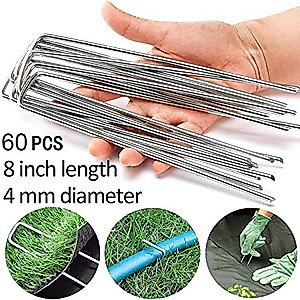U/D 4 Inch Galvanized Landscape Staples 60 Pack 11 GaugeGarden Stakes Heavy-Duty Sod Pins Anti-Rust Fence Stakesfor Weed Barrier Fabric Ground Cover Dripper Irrigation Tubing Soaker Hose