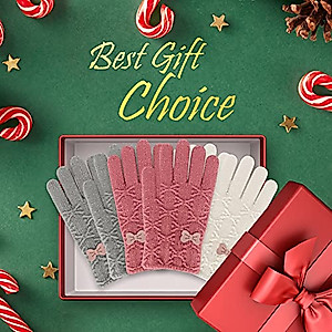 Winter Gloves for Toddler Kids - 3 Pairs Boys Girls Soft Warm Wool Lined Gloves Full Finger Children Thermal Knit Gloves (White/Pink/Grey, 5-12T)