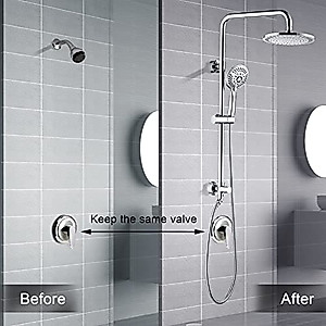 BRIGHT SHOWERS Rain Shower heads system including rain fall shower head and handheld shower head with height adjustable holder, solid brass rail 60 inch long stainless steel shower hose, Chrome