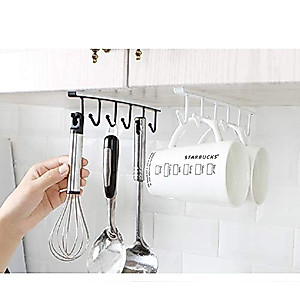Alliebe 3 Pack Mug Cups Wine Glasses Storage Hooks Kitchen Utensil Ties Belts and Scarf Hanging Hook Rack Holder Under Cabinet Closet Without Drilling (Black)