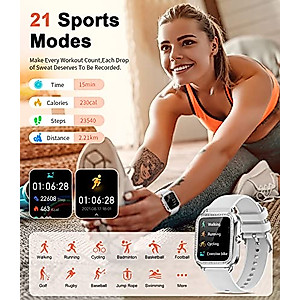 LIGE Smart Watches for Women, 1.57‘’HD Screen Fitness Watch with 21 Sport Modes/Heart Rate/Blood Pressure Monitor/Sleep Tracker, Smartwatch with Text and Call, IP67 Smart Watch for Android iOS, Silver