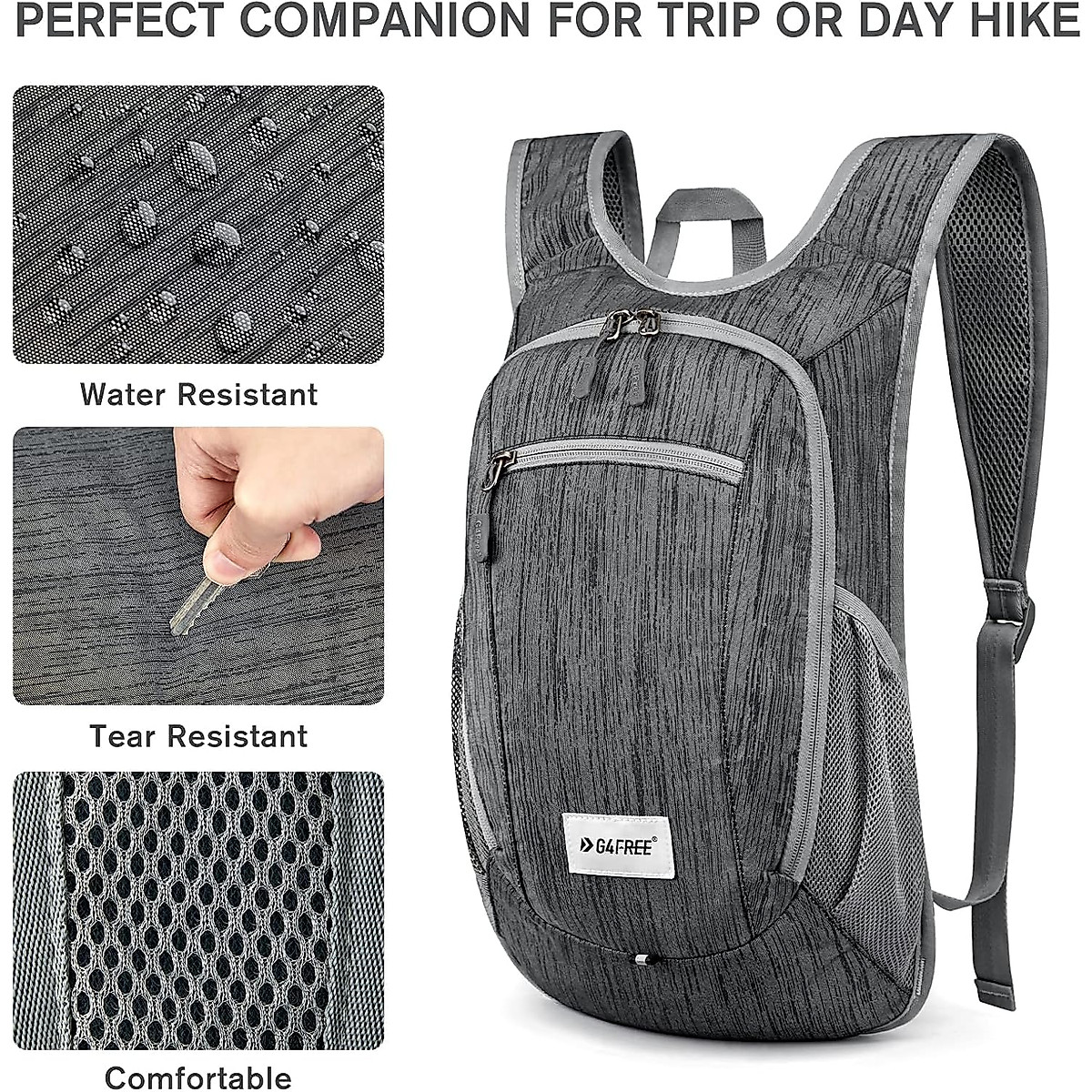 G4Free 10L Hiking Backpack Lightweight Packable Hiking Daypack Small Travel Outdoor Foldable Shoulder Bag(Black)