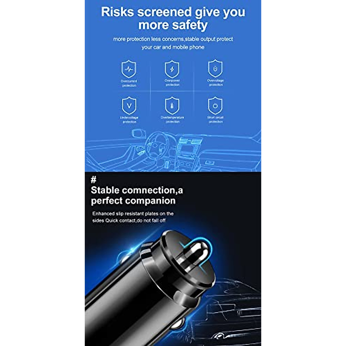 EONLINE 3.1A Charger PD Quick Car Charging Adapter USB C Car Charger Compatible with Samsung/Vivo/iPhone (Black),TE-339PD